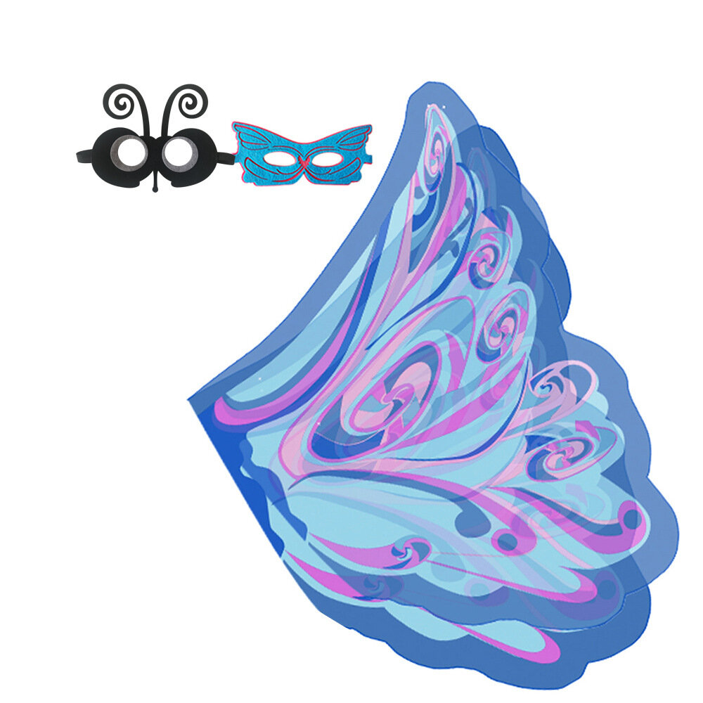 Праздничные костюмы для детей Monarch Butterfly-Wings для девочек Fairy Wings с антеннами на головке маска платье наряд плед для вечеринок, размер 60см в высоту * 120см в ширину, для детей 3-10 лет, материал 100% шелк, черные антенны на головке, мягкий