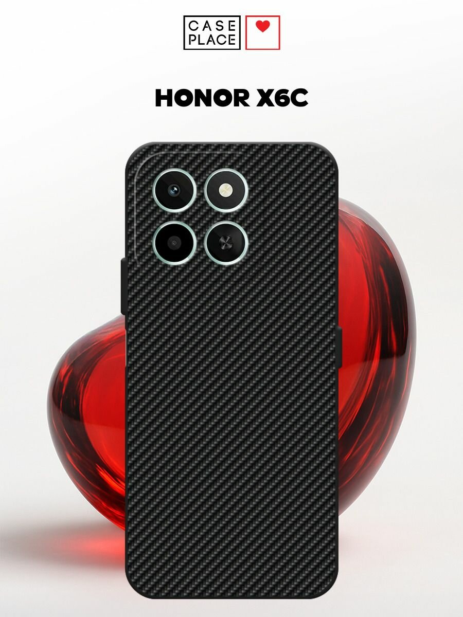 Черный матовый чехол на Honor X6c / Хонор Х6с с принтом Черный карбон