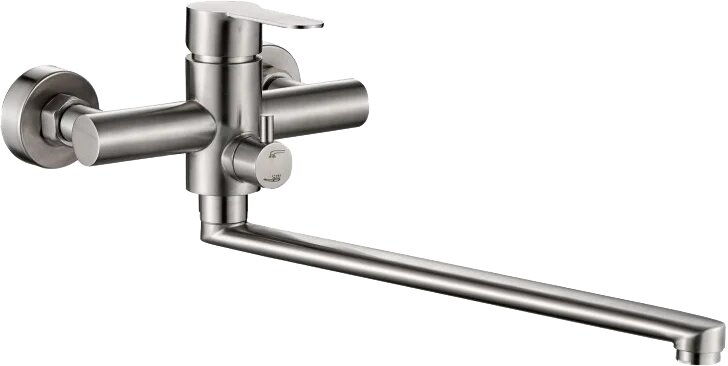 Смеситель с длинным изливом для ванны Haiba HB22801 с душевым гарнитуром, поворотный, из нержавеющей стали, сталь, матовый, смеситель для ванны с душем, рычажный, с настенным держателем