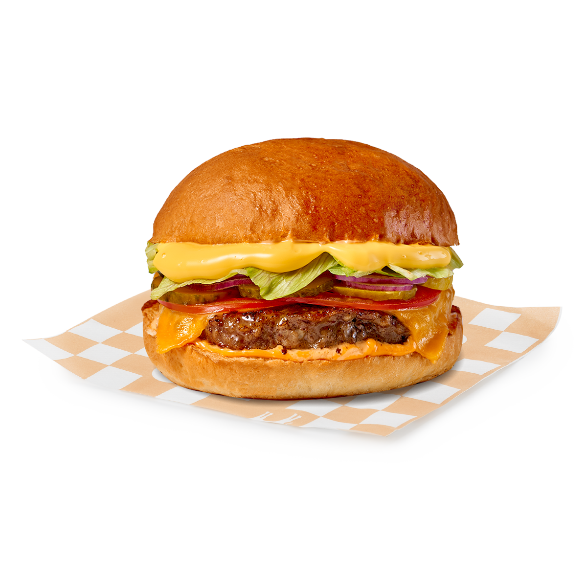 Чизбургер BB&BURGERS, с говядиной, луком, томатами, огурцом, салатом, сыром