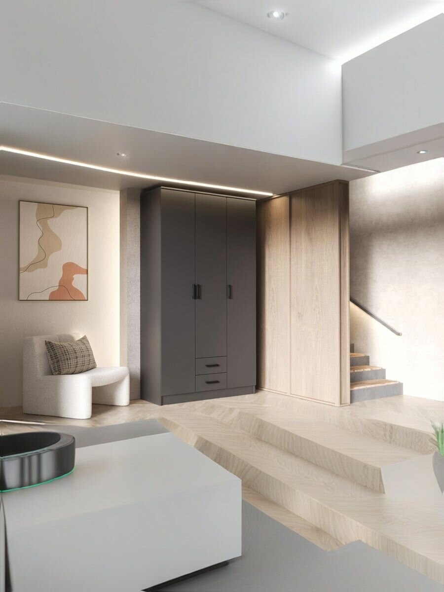 Шкаф Эра Трио, графит, ЛДСП, 120 см x 220 см х 48,7 см, 3 дверный