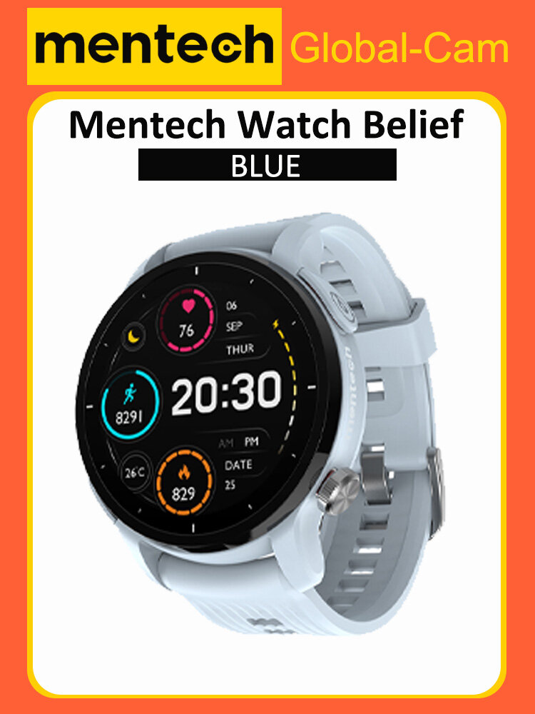 Yмные часы Mentech Watch Belief голубой, AMOLED прикосновение, точное позиционирование, оффлайн карта, проверка здоровья