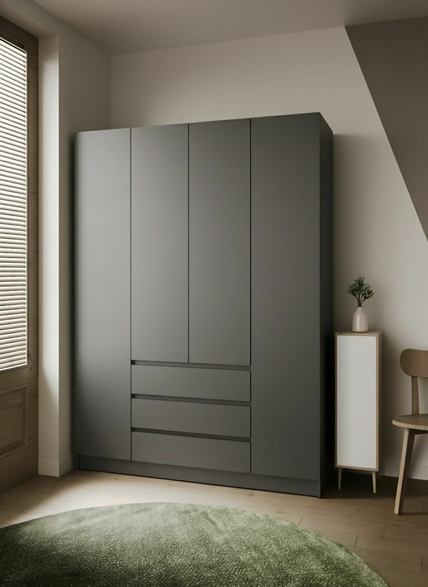 Шкаф распашной ANTIS1 графит с штангой, полками и ящиками, для одежды для дома, гостиной спальни 1602х2200х500 мебельный РАЙ