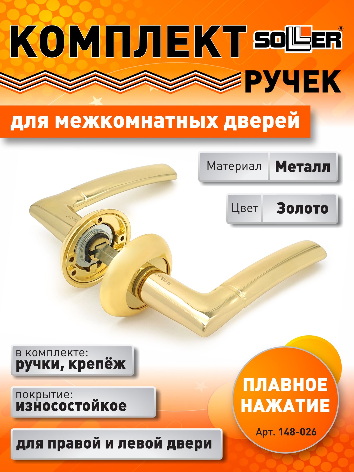 Комплект дверных ручек SOLLER ZY-502 PB золото /24/