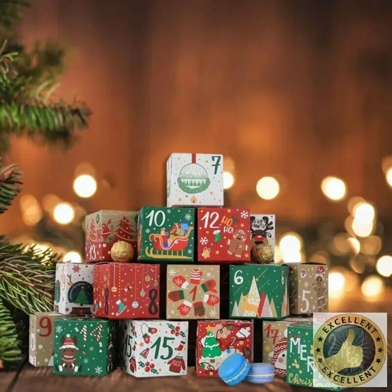 24 шт, Рождественская подарочная коробка, коробки для адвент-календаря с обратным отсчетом, детские украшения цифрами 1 24, Новый год