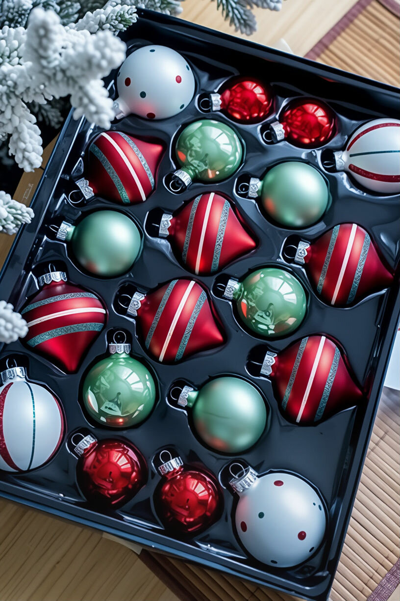 Набор стеклянных шаров Christmas Candy: Wonderful Time, красный, белый и зелёный, 4-6 см, 20 шт, Винтер Деко (Winter Deco) 2000280
