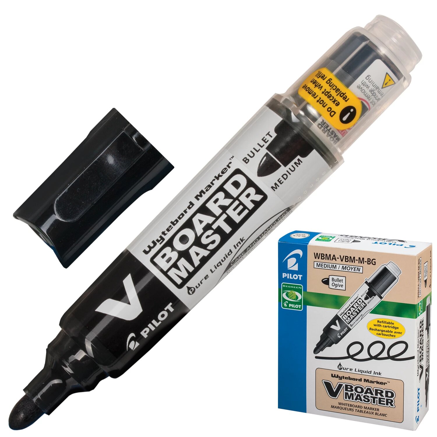Маркер для доски PILOT "V-BOARD MASTER", черный, круглый наконечник, 4 мм, WBMA-VBM-M, 2шт.