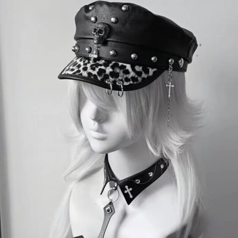 Искусственная кожа кепка Harajuku с черепом Leopard