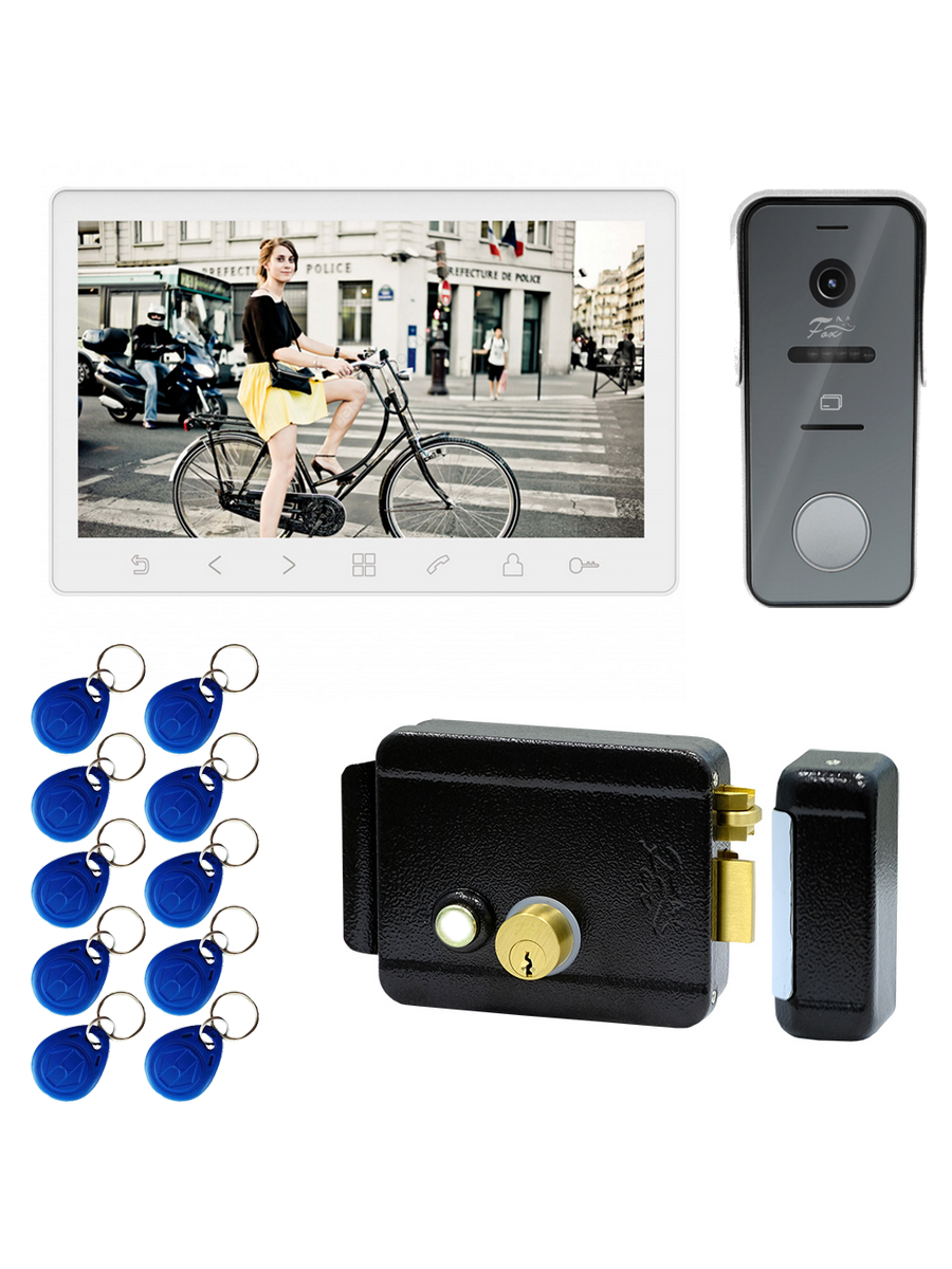 Видеодомофон Tantos Prime HD SE комплект с электромеханическим замком на калитку и электронными ключами (белый)