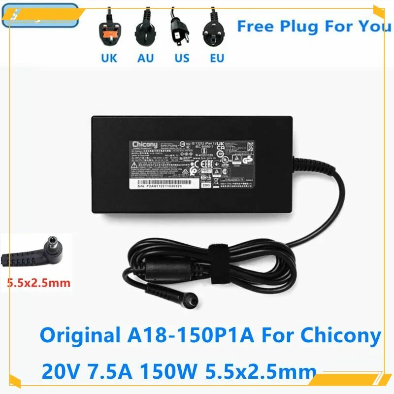 Адаптер зарядного устройства для Chicony 20.0В 7.5А 150.0Вт 5.5x2.5мм A18-150P1A A150A048P ноутбук питания