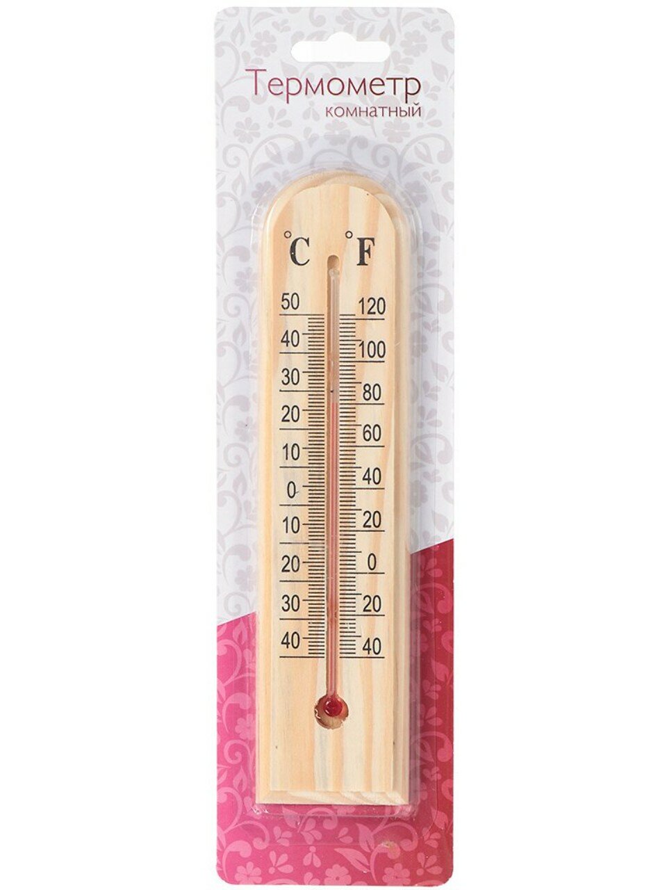 Термометр комнатный, пластик, Деревянный, полукруглый, блистер, С1102