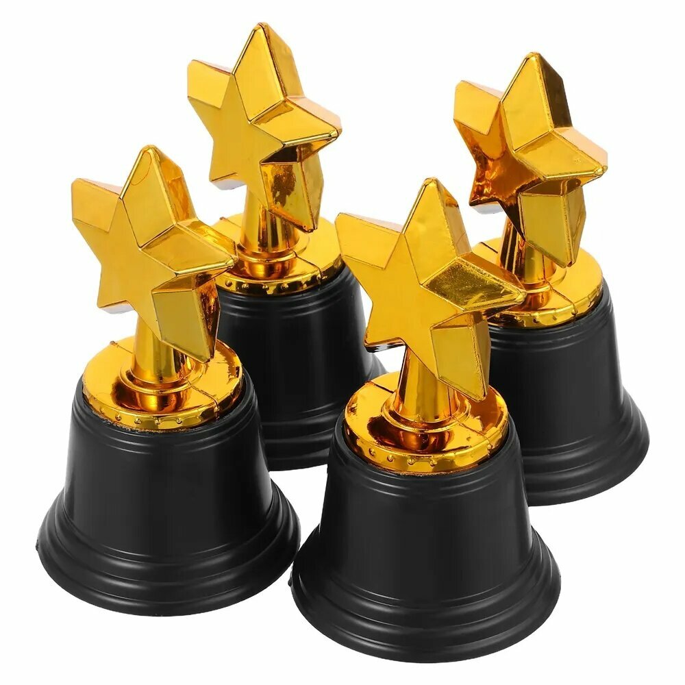 Набор из 4 пластиковых золотых звёздных трофеев для спортивных соревнований