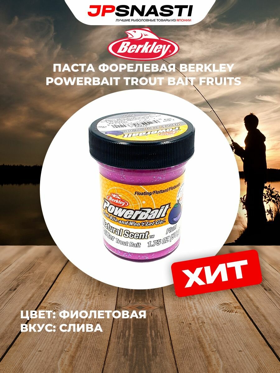 Паста форелевая Berkley PowerBait Trout Bait Fruits (1525278), фиолетовая, слива / Форелевая паста Беркли