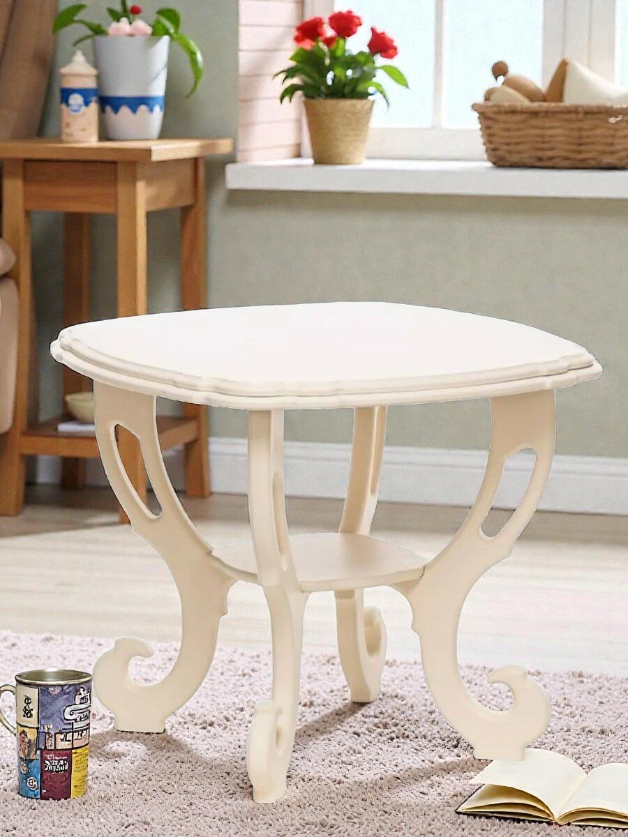 Столик журнальный К-home "Кофейный", МДФ, в классическом стиле, с полкой, цвет дуб шампань