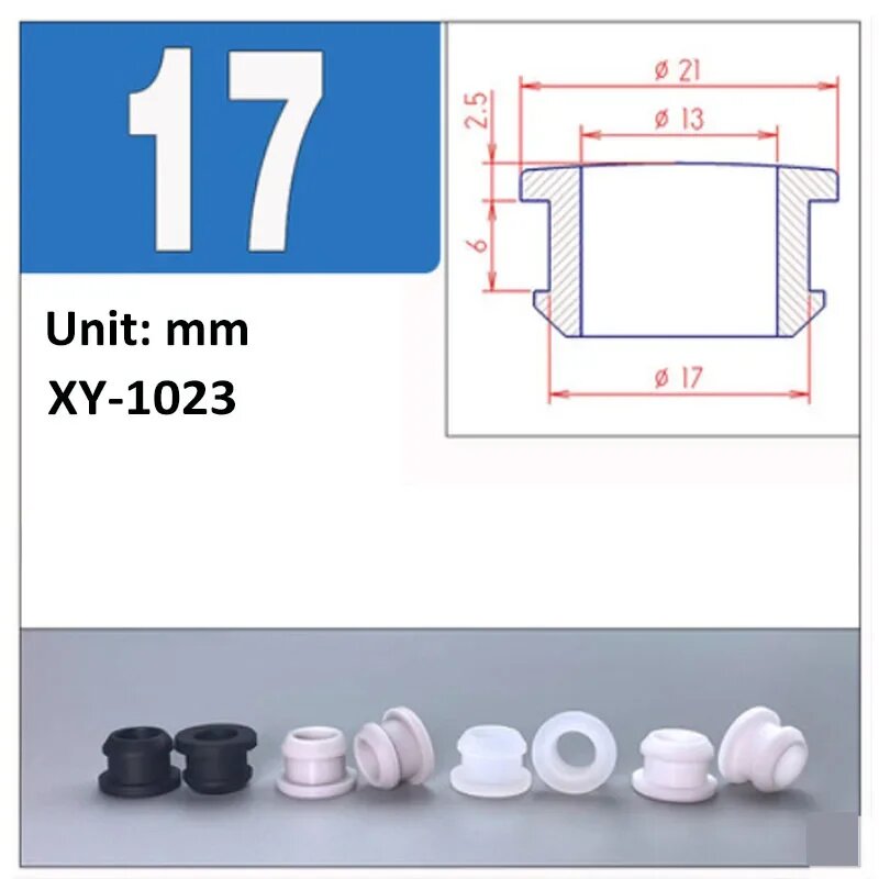 Черная силиконовая втулка для проводов 4,5-50,6 мм 5Pcs(Black), A-17mm(E 13mm)