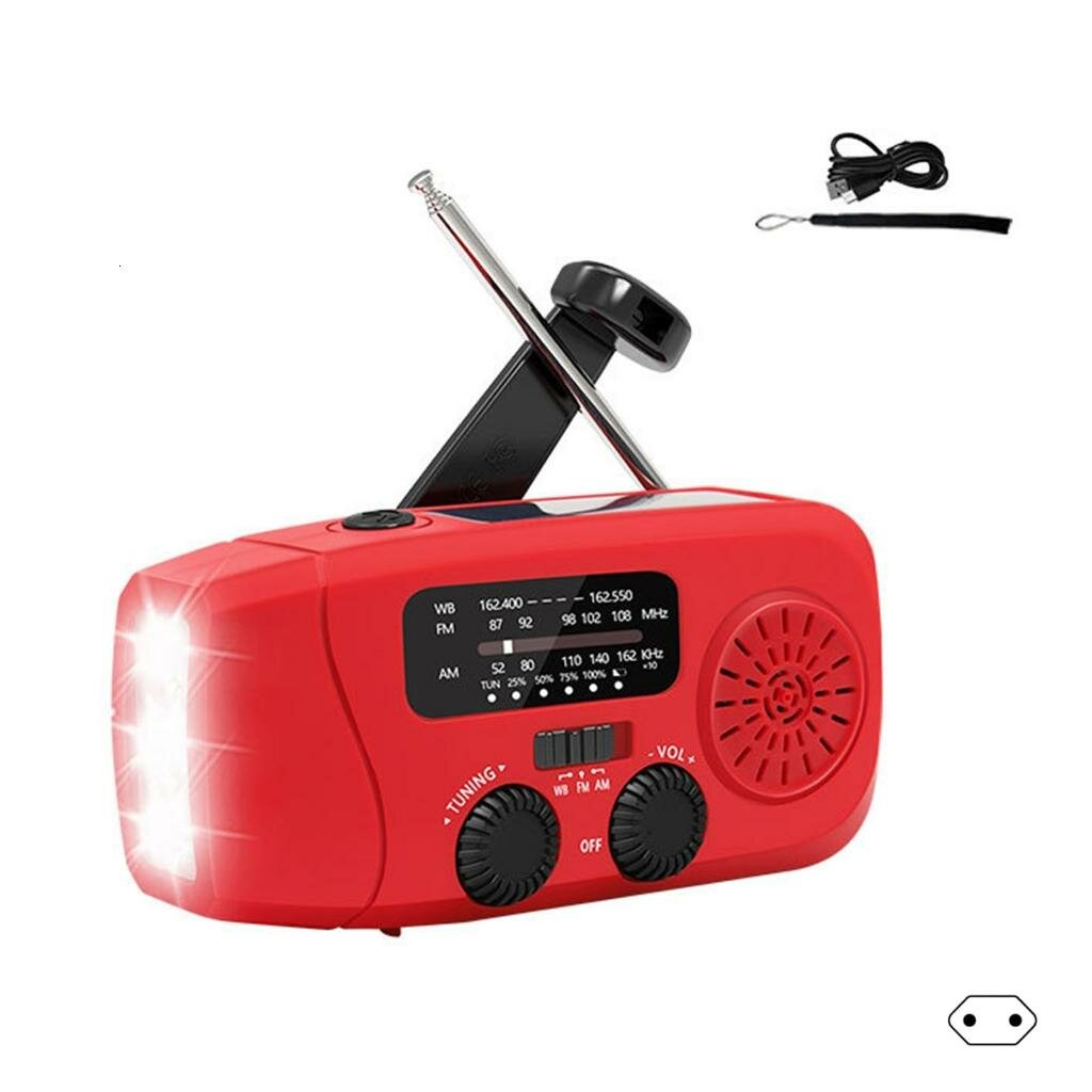 Аварийное радио с солнечной панелью и динамо-машиной, красный - Европейские правила