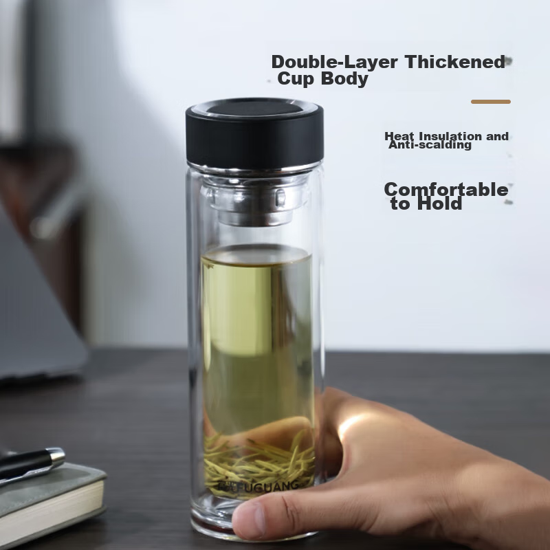 Fuguang Double-Layer Glass Cup, High Borosilicate Tea Infuser Mug, Portable Car Cup for Business, Water Bottle for Men And Women, 400ml