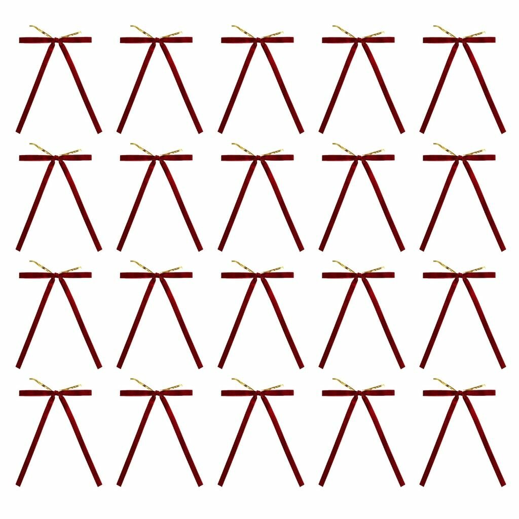 Праздничное оформление, Флокированные ленты бантики - бордовые, 20 шт.