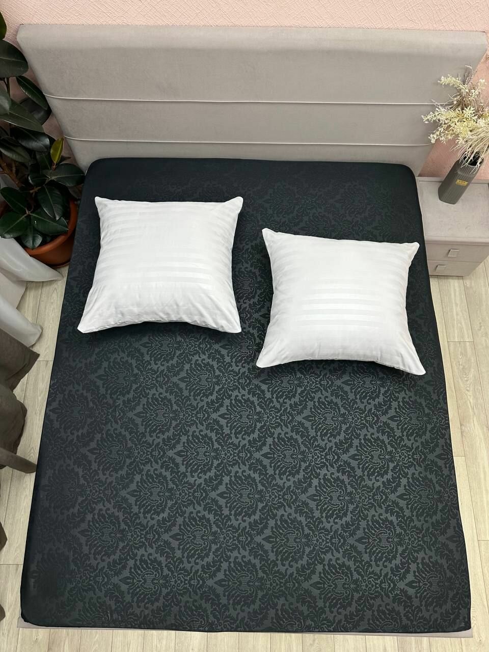 Простыня SOANA, на резинке, евро, полисатин, чёрная, 200x200см