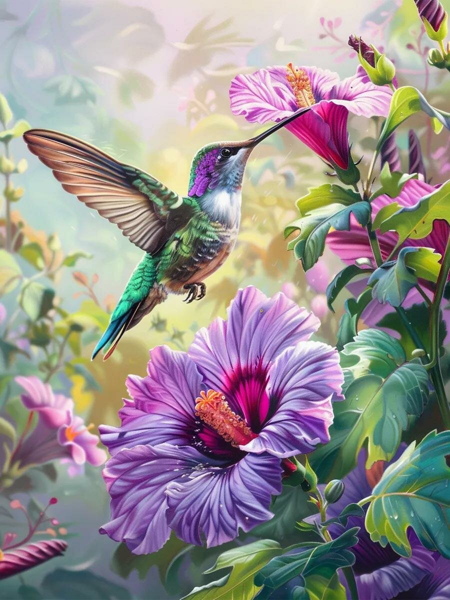 Мозаика алмазная Восток-Сервис Diamond, "Колибри", 30х40 см, полная выкладка, в рулоне (684-0982)