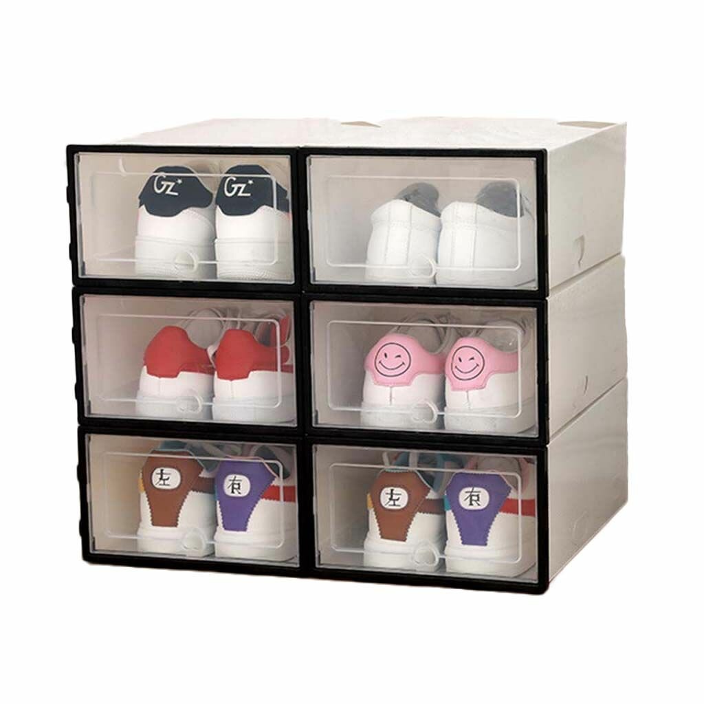 (1 упаковка из 6 комплектов) Прозрачная мужская пластиковая коробка-раскладушка для хранения обуви-34*24* 14 см-черный