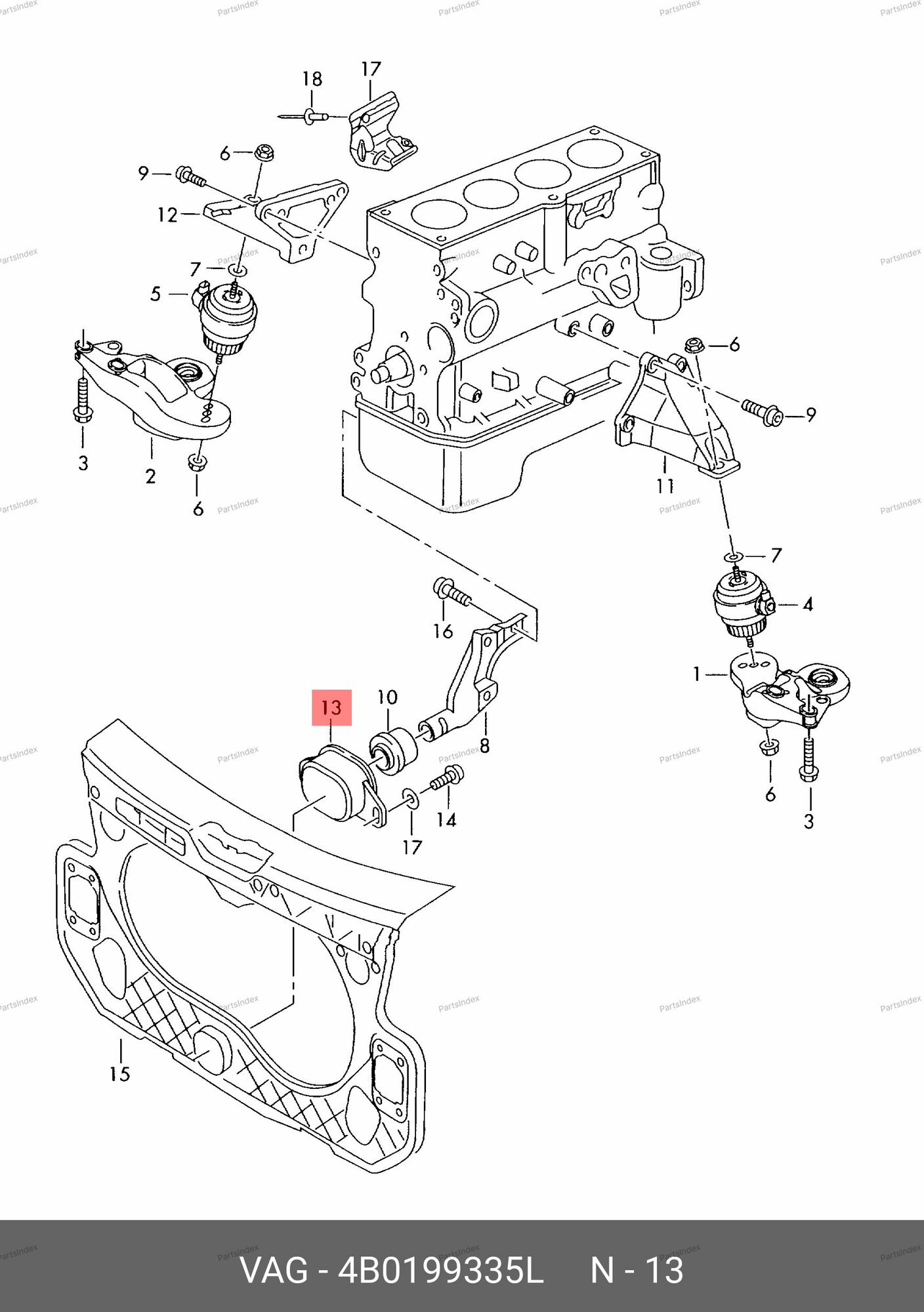 Кронштейн опоры двигателя, VAG 4B0199335L