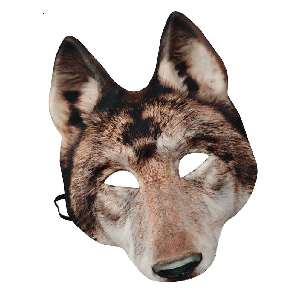 Реалистичная маска волка, Коричневый.