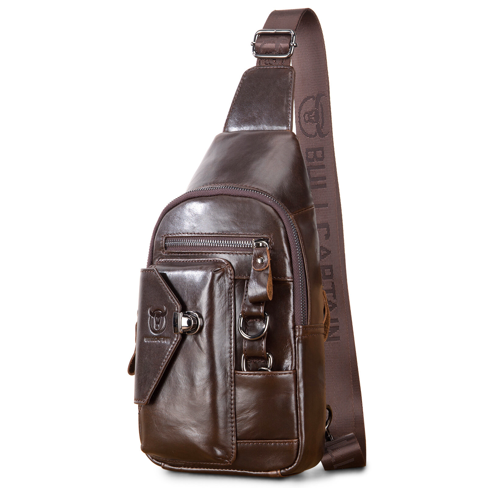 Мужская кожаная сумка-слинг с держателем для телефона, водонепроницаемый кросс-боди рюкзак для груди/плеча, для пешего туризма, велоспорта, альпинизма и путешествий