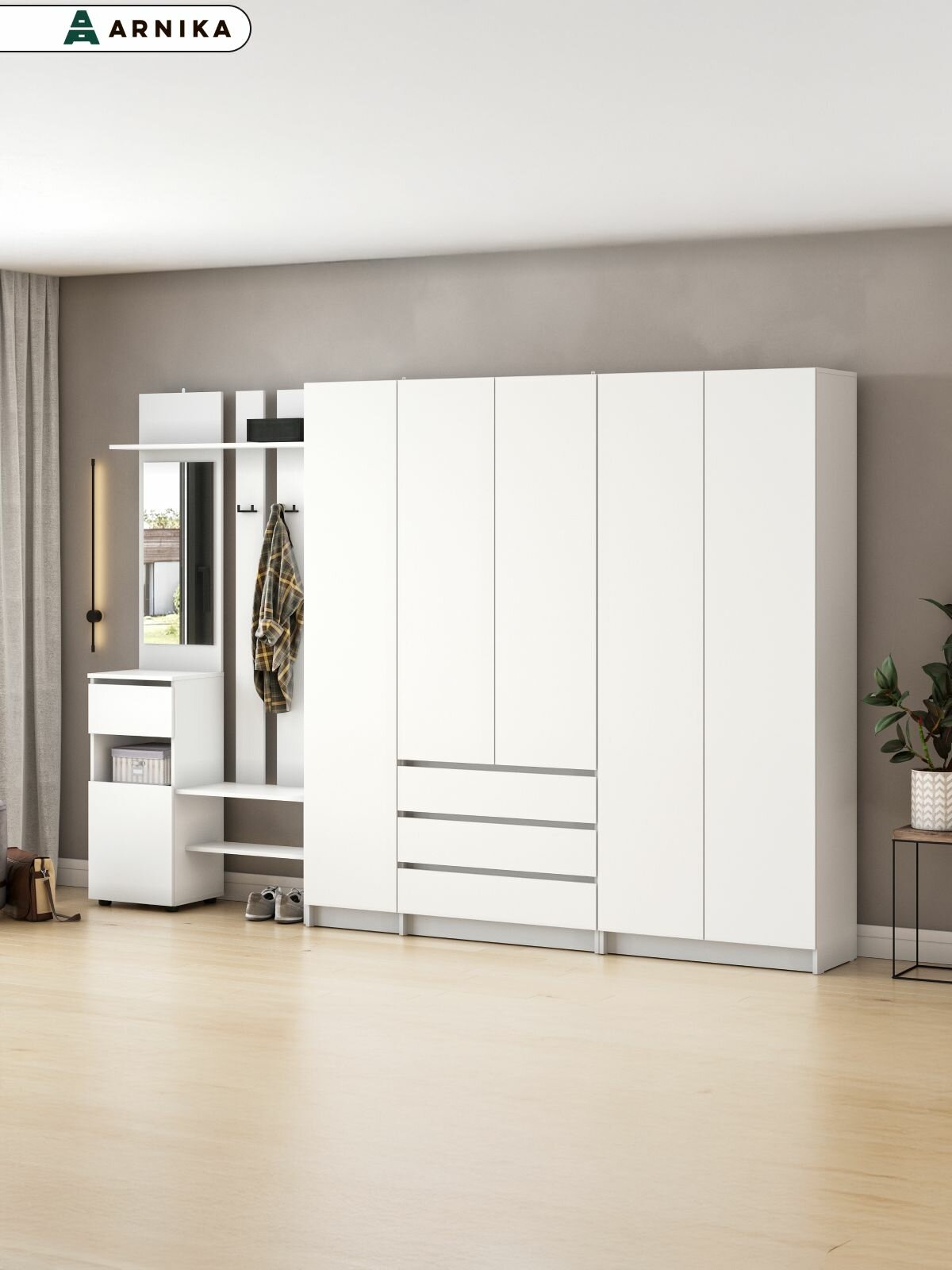 ARNIKA Прихожая Бали, вешалка с зеркалом 3м, белый