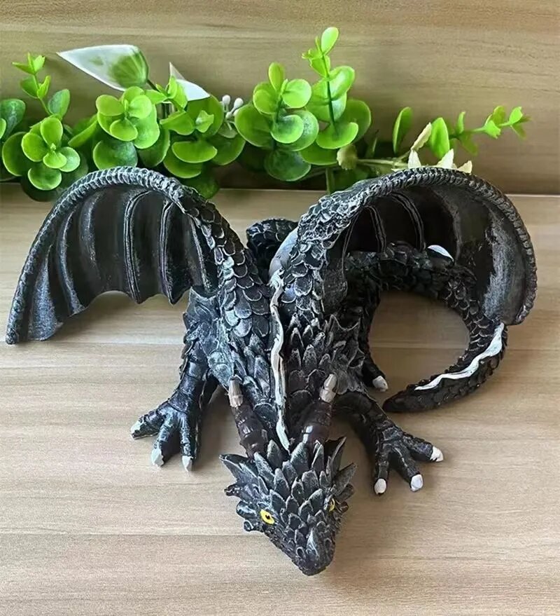 Садовая фигурка дракона черного цвета, большая скульптура для сада, декор для дома и участка — фото 1