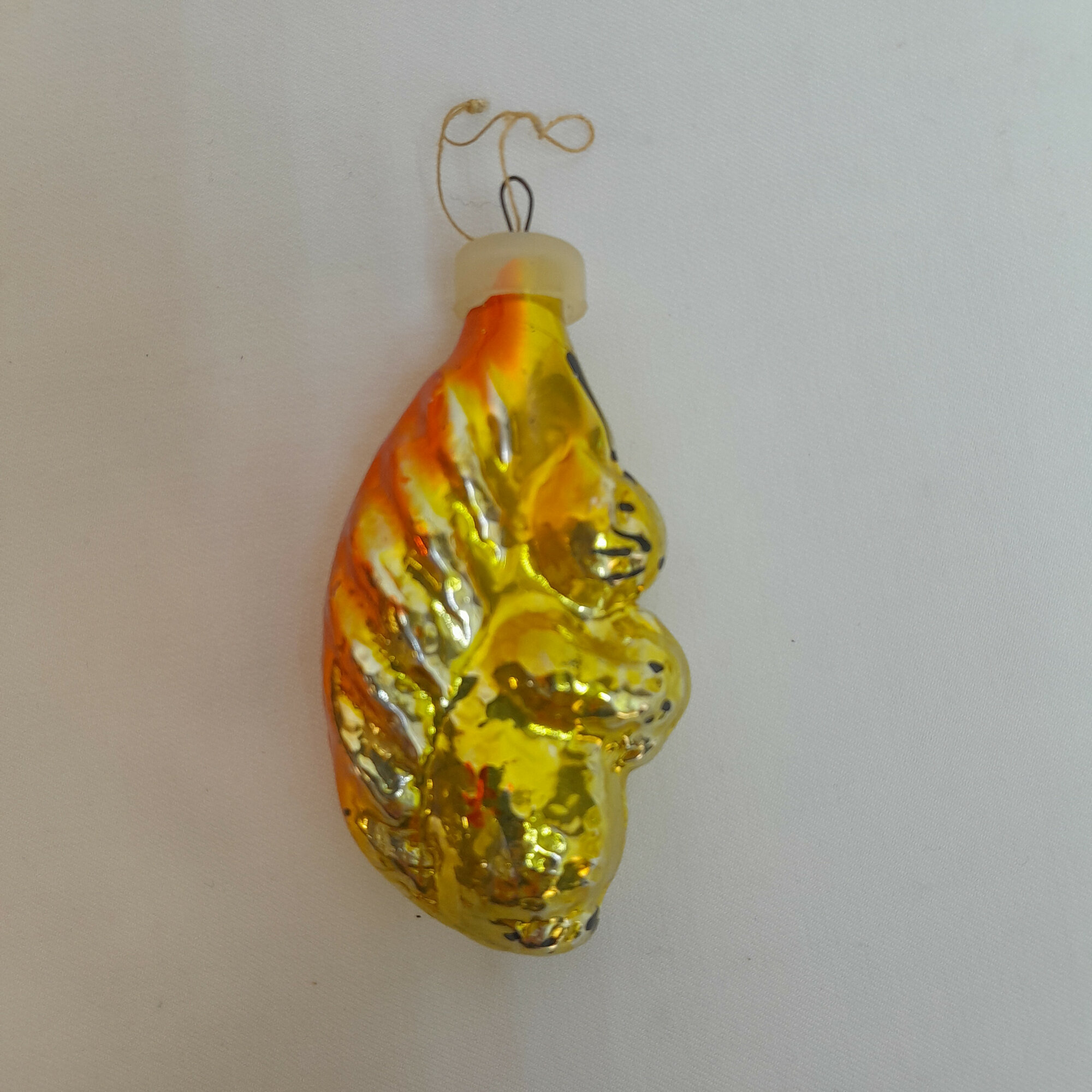 Елочная игрушка СССР Белочка из стекла золотая, антикварная, коллекционная, украшение, винтажная.