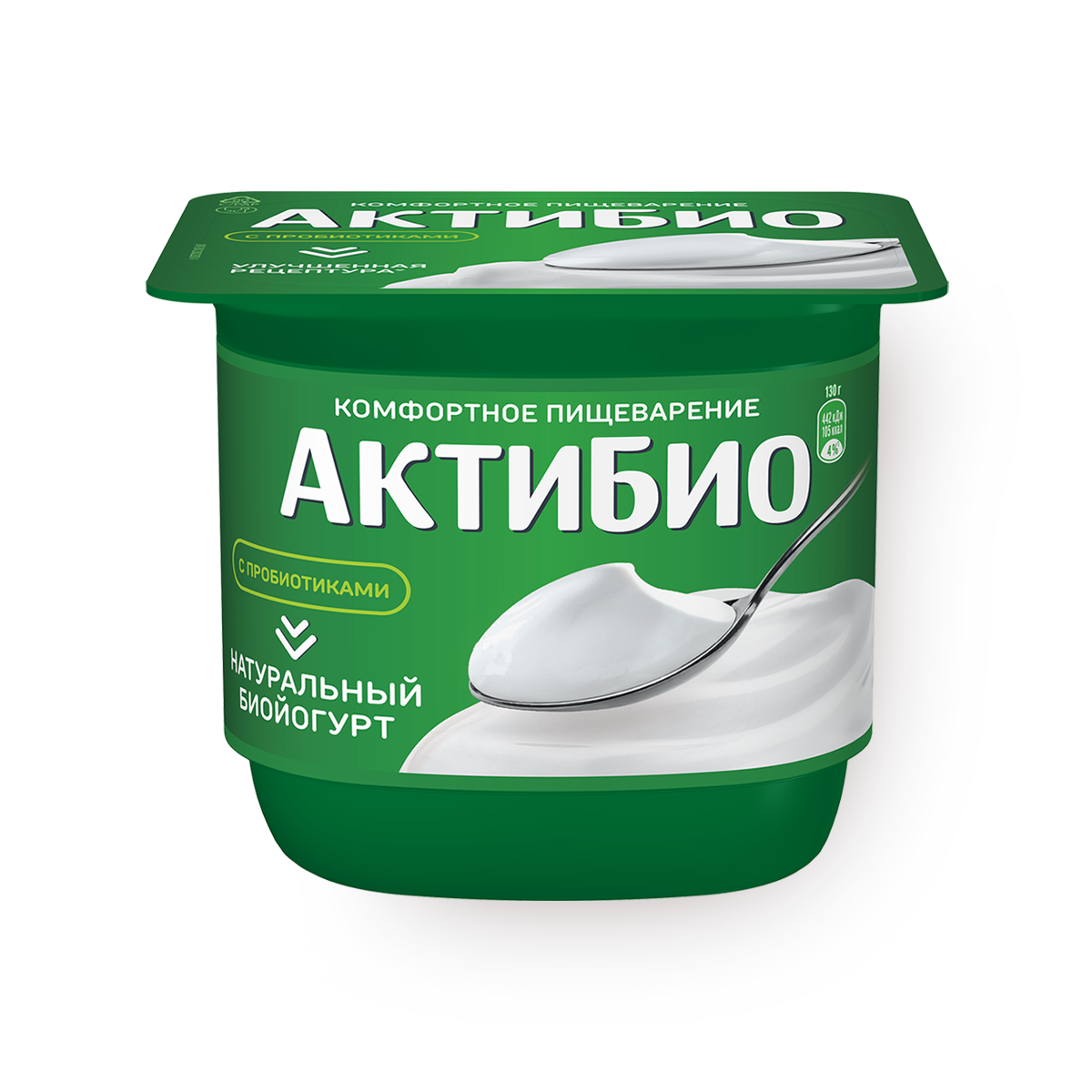 Биойогурт АктиБио, натуральный, 3,5%, в пластиковом стакане, 130 г, от +2 °C до +6 °C