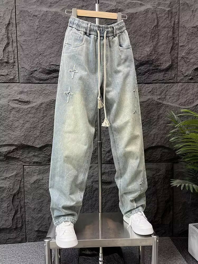 Тренд RONG CH Мужские Джинсы Европейский Премиум Синие-Серые Слим Тейперд Деним, Размер_M