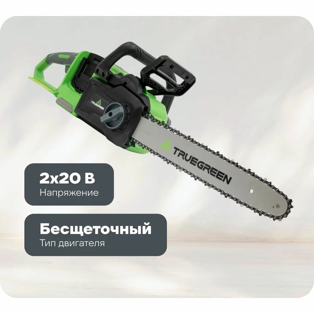 Цепная пила аккумуляторная TRUEGREEN 2х20 В, 0.375", без аккумулятора и ЗУ TG8J173