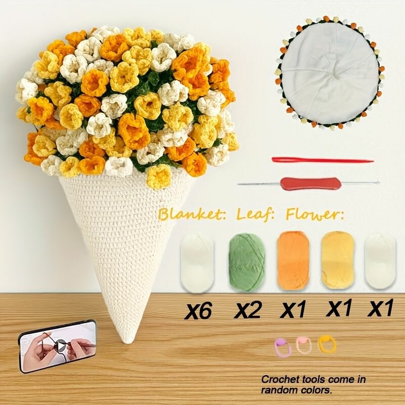 Набор для вязания пледов Розовые цветы , 43-дюймовое круглое одеяло ручной работы, комплект для вязания крючком