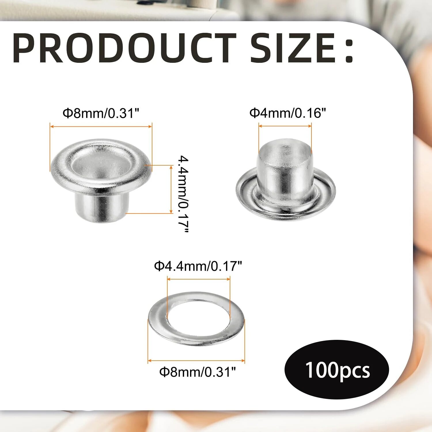 Металлические люверсы для кожи 3мм, 4мм, 5мм 4mm Nickel