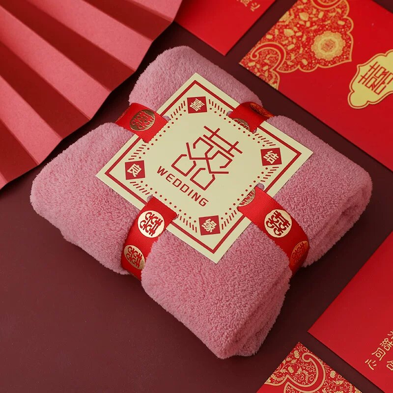 Коралловое бархатное мягкое впитывающее красное полотенце с медведем, свадебный подарок на возврат, счастливое слово,