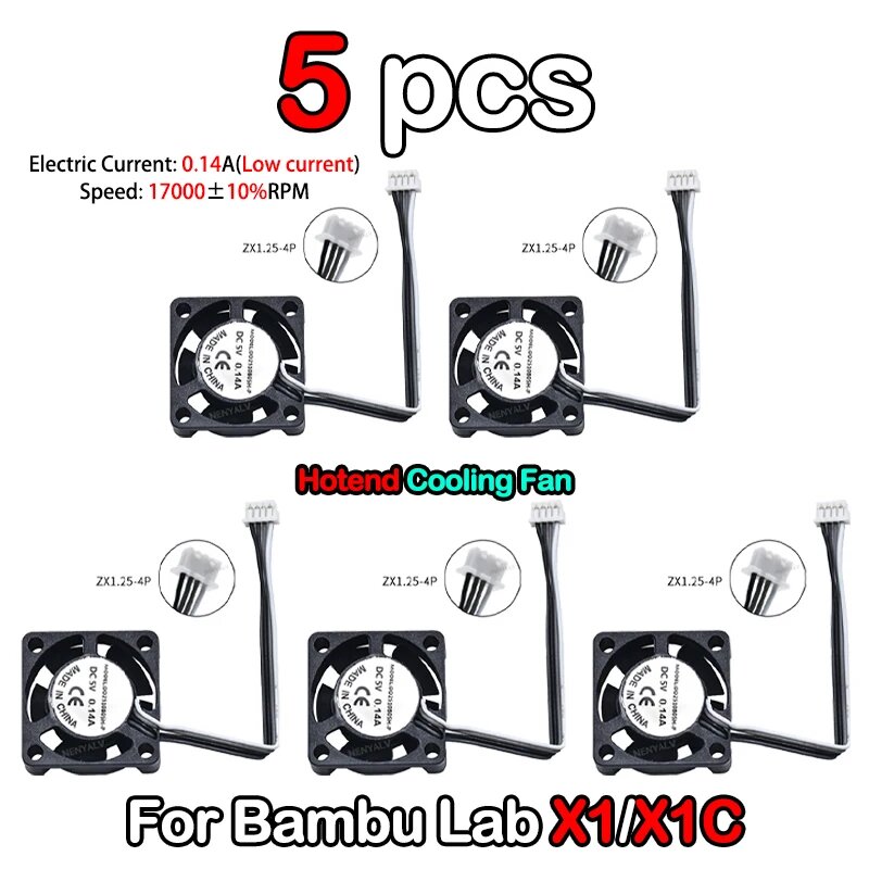 Обновленный охлаждающий вентилятор Hotend Bambu Lab x1 Низкий ток 0,14 А / Bambu Lab p1s Hotend Охлаждающий вентилятор высокой скорости 17000± 10% 5pcs-X1-X1C-Fan