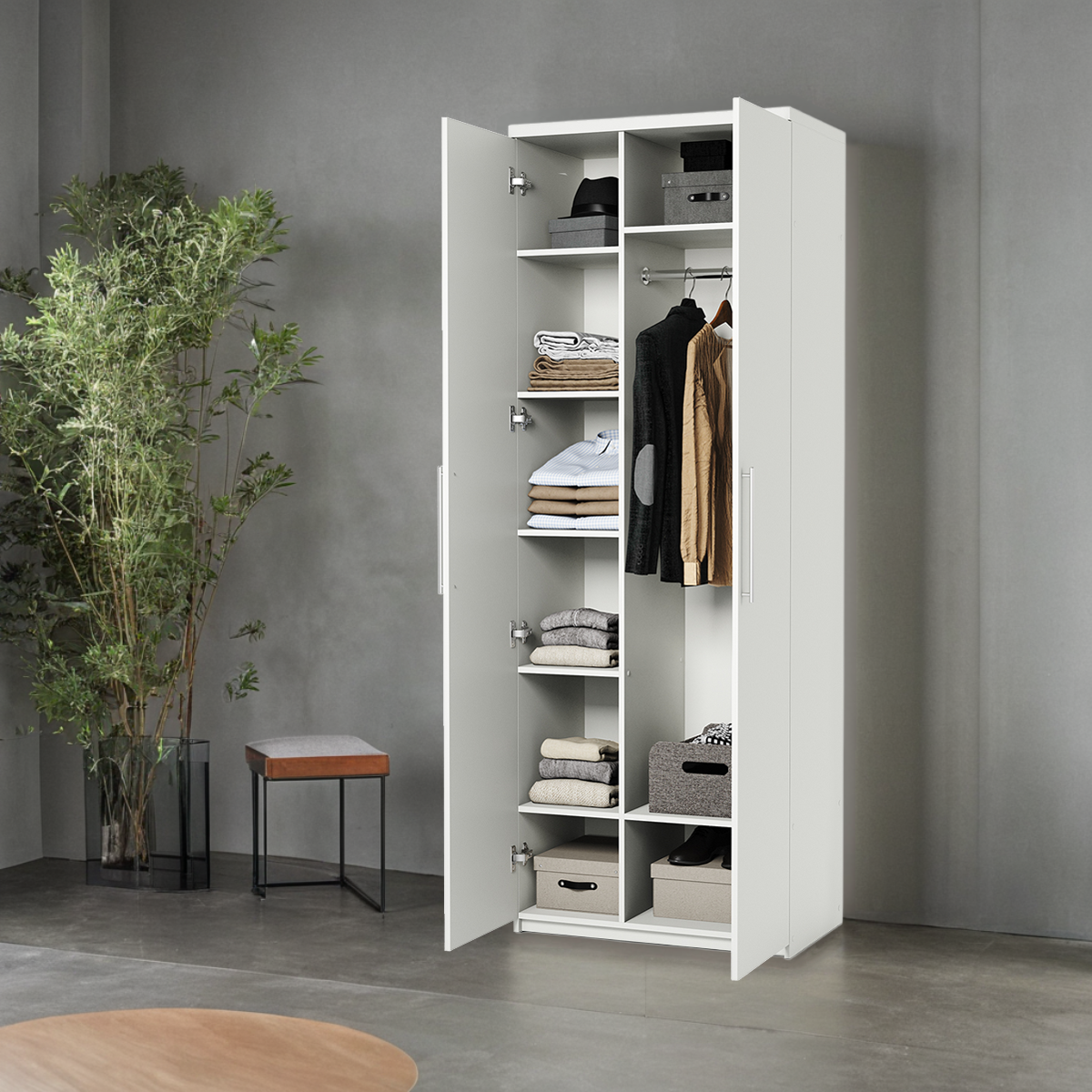 Шкаф комбинированный Ритм МК-22 80х60х220 см, распашной, в прихожую, лдсп Белый текстурный