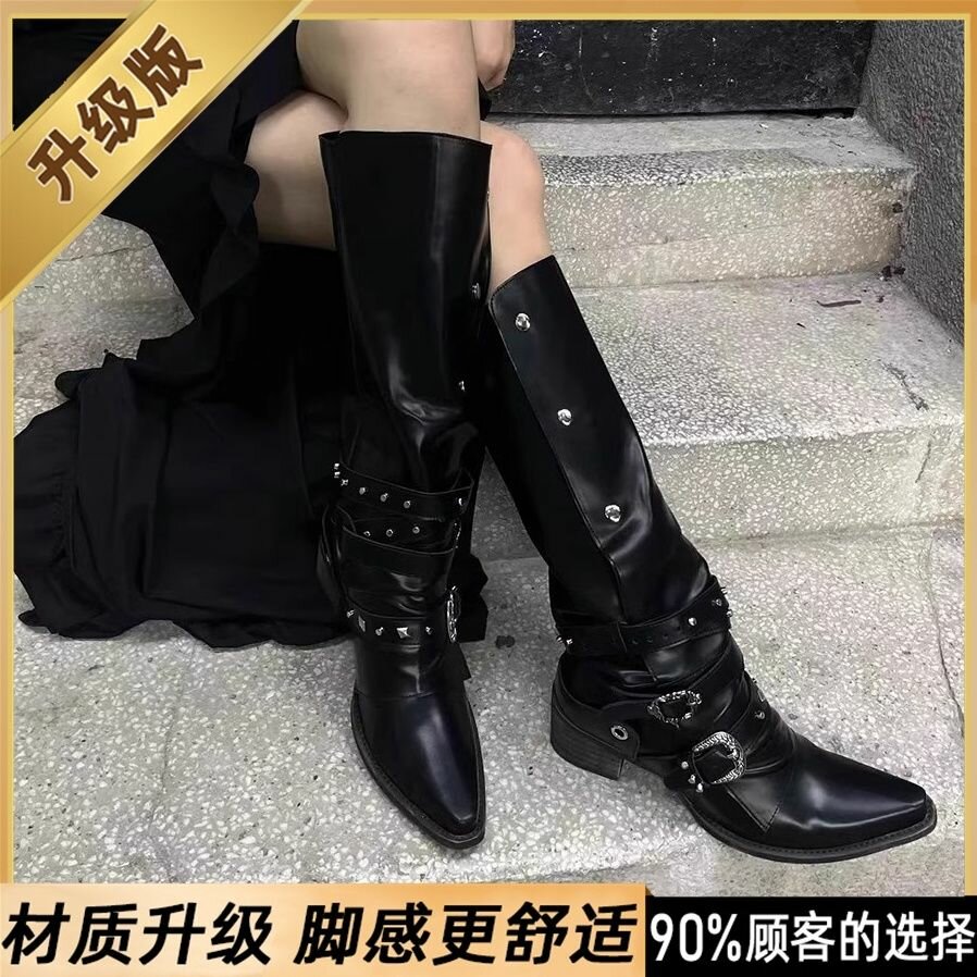 Ботинки Uniti с острым носком, черные, в стиле панк, нишевые, длинные ботинки, американский стиль пустыни, ретро для женщин