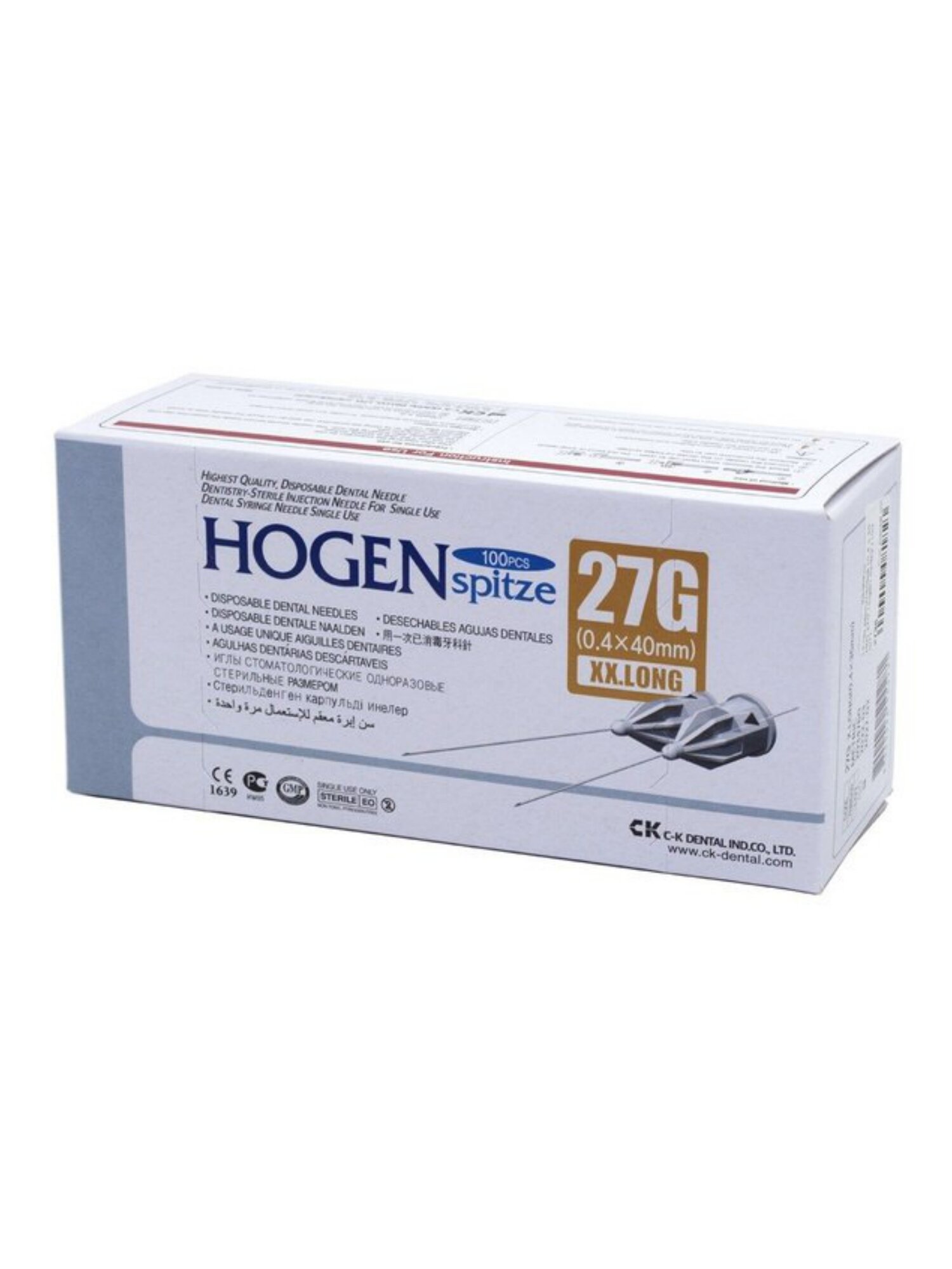 Иглы карпульные инъекционные стоматологические 0,4х40 mm Hogen , 100 шт/уп