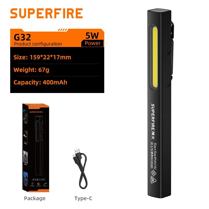 SUPERFIRE G32 Фонарик-ручка Черный G32-Black