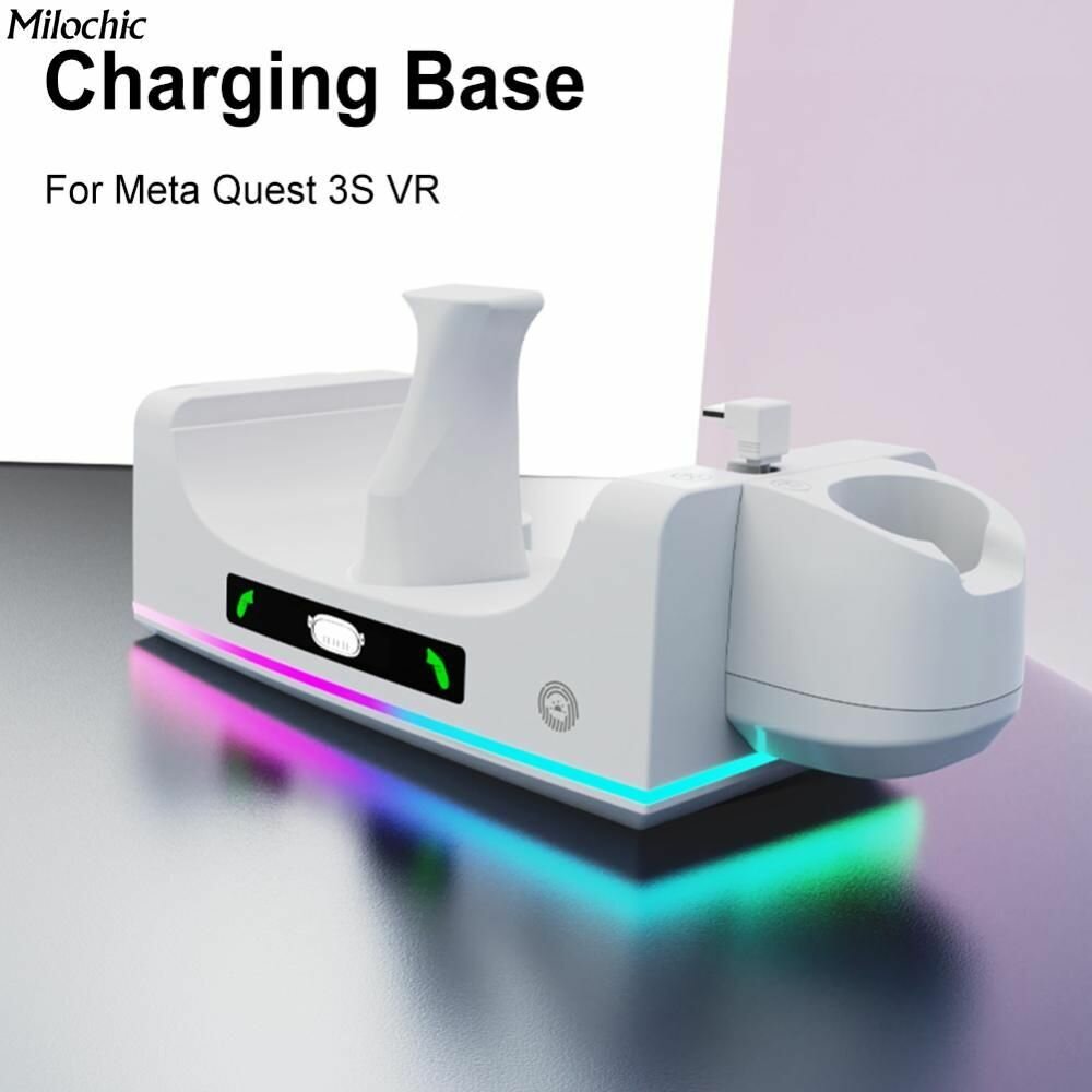Эксклюзивная настенная станция для зарядки с RGBподсветкой, совместимая с Meta Quest 3S/Meta Quest 3, обеспечивает устойчивость и надежную фиксацию