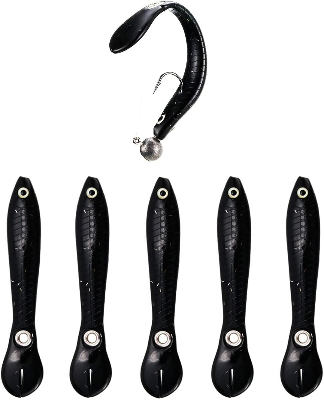 Ловушка для рыбы Soft Loach, прыгающий свимбейт, увеличенный хвост, запах креветочного масла, блестящие кусочки, бионическая чешуя, прочное тело, пресная и соленая вода, для окуня, щуки, форели, 5 штук, 67мм / 100мм, 2г / 6г, мягкий пластик, силиконовая