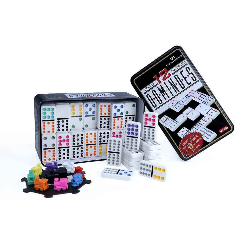 Домино с двойным додециламином Double 12 Dominoes Color Dot 91 костей с восьмиугольным локомотивом — фото 1