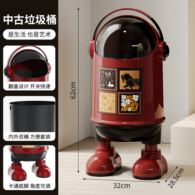 2026 Новейшая мусорная корзина в ретро стиле с откидной крышкой, настольный контейнер для хранения, домашний декор, стоячая модель, урна для уборки, детская легкая роскошная гигиеническая урна
