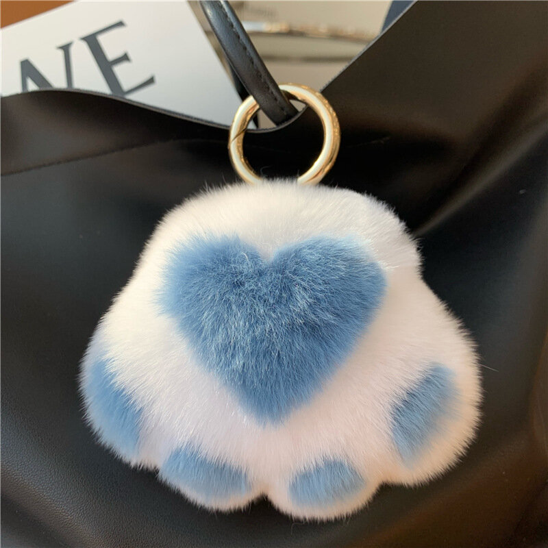 [Маленькая кошачья лапка] Ключница из натурального меха рекса, милый плюшевый шарик, украшение для сумки, подарок на день рождения