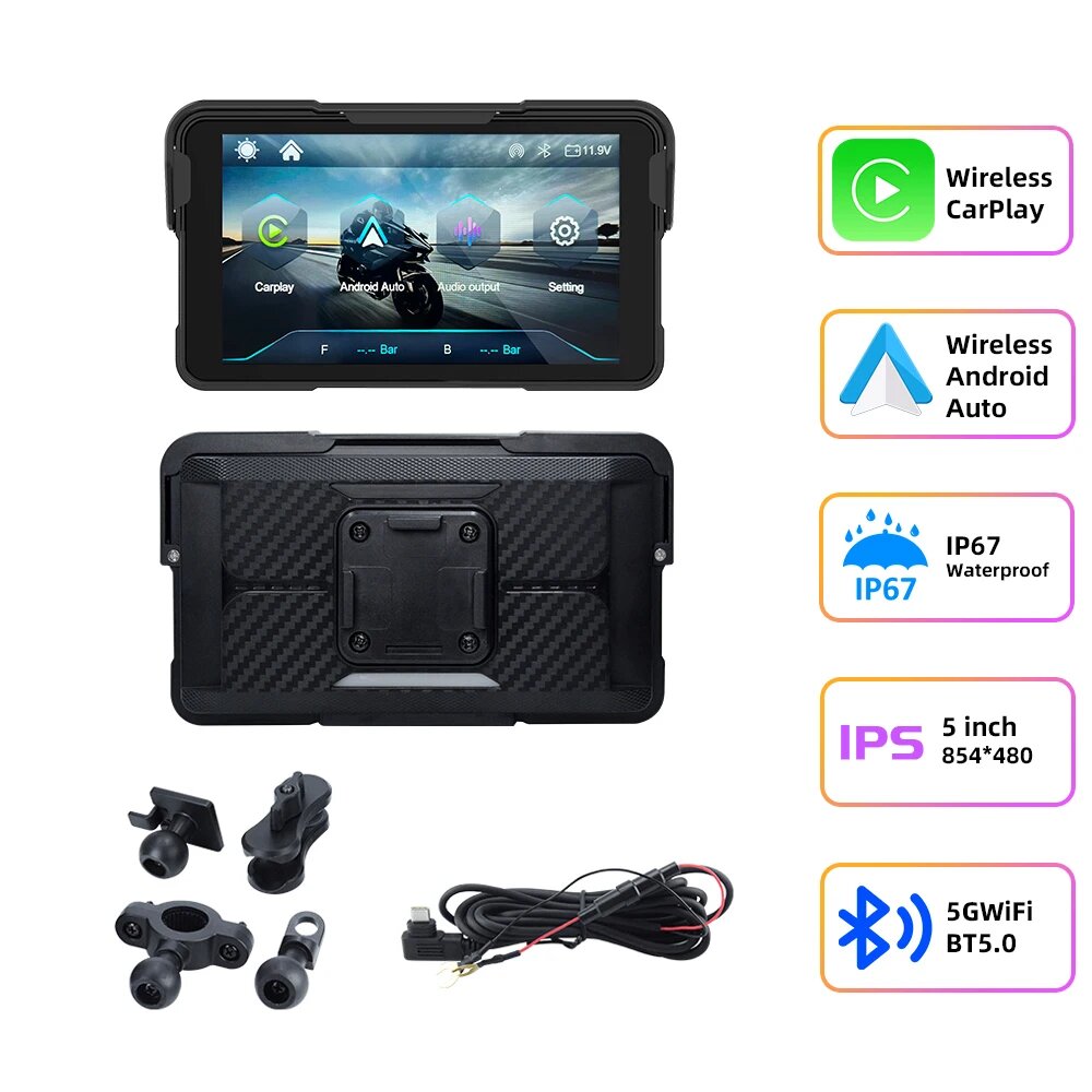 EKIY 5-дюймовый мотоциклетный беспроводной CarPlay Android автоматический экран монитор USB съемный мотоцикл GPS навигация напряжение TPMS дисплей M11B