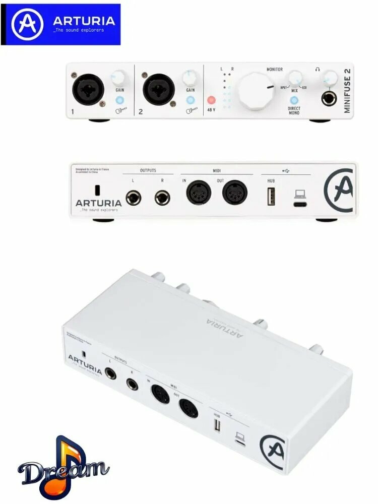 Arturia MiniFuse 2 звуковая карта для записи, компактный USB-интерфейс для аудио и MIDI, Белый