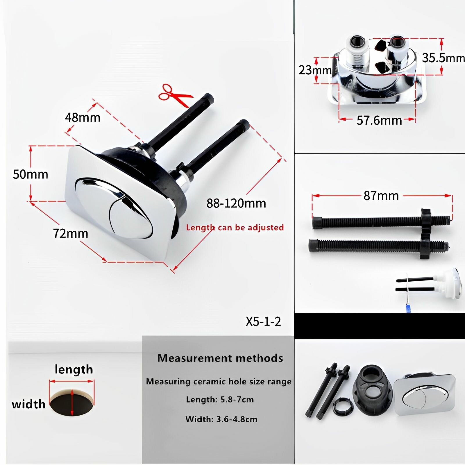 Квадратная двойная кнопка для унитаза керамическая крышка бачка, экономный слив воды (усиленная пружина, бесшумная работа)